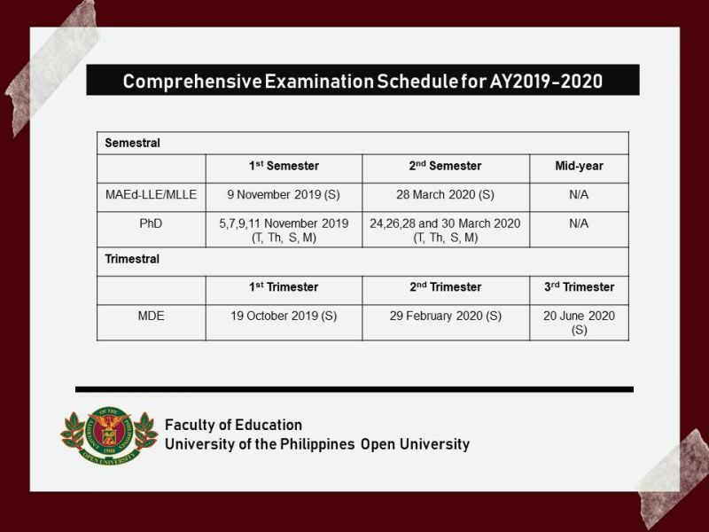 Comprehensive Examination Schedule AY2019-2020 – Faculty of Education